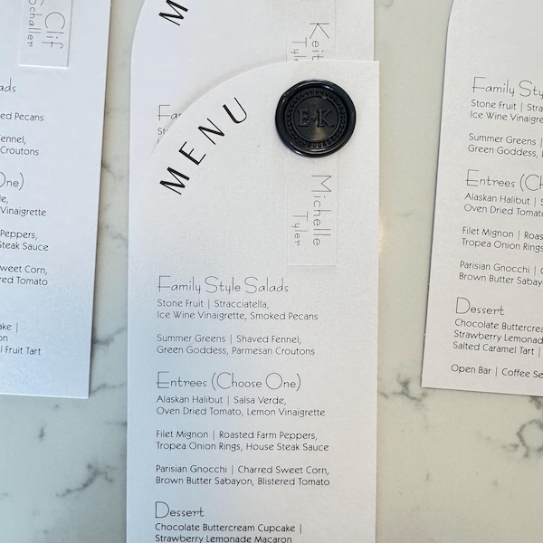 Printed Wedding Menu Name Place Card, Half Arch Menu, Classic, Elegant ...