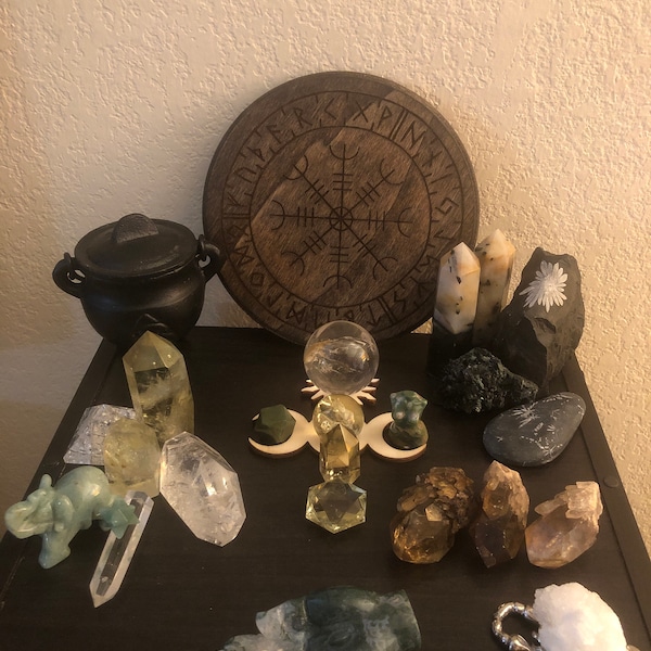 Helm of Awe Heathen Altar Plate Asatru Norse Pagan Decor Wood Elder ...