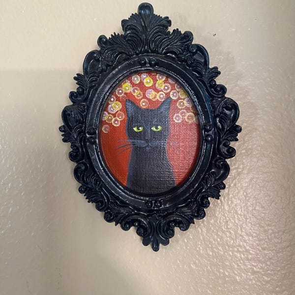Black Cat 2x 2 Original Miniature Acrylic Painting on Canvas With or ...