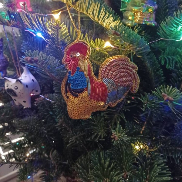 Rooster Sequin Ornament, Handmade Ornament, Handmade Gift, Christmas ...