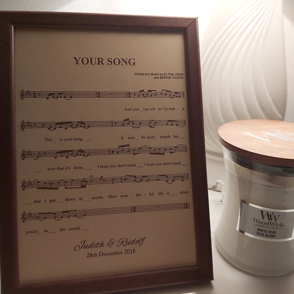 Leather Engraved Music Sheet, Personalized Framed Music Notes, 3rd ...