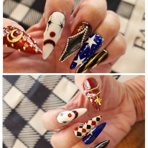 Custom Amazing 3d Mysterious Back Snake Long Stiletto Press on Nails ...