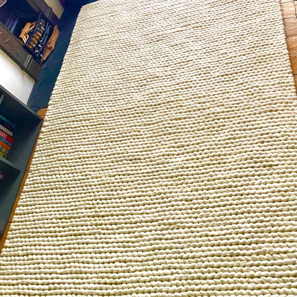 The Indoor Store - Hand-knitted Chunky Wool Area Rug, Charcoal Black ...