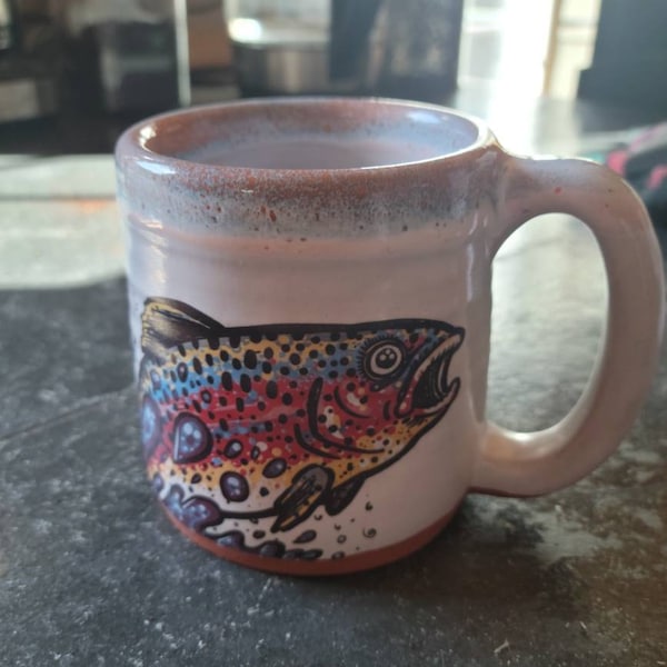 Rainbow Trout Mug With Blue and Orange Lip Drip - Etsy