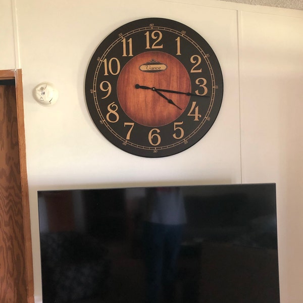 Black & Wood Personalized Wall Clock, Choose From 8 Sizes. Extra QUIET ...