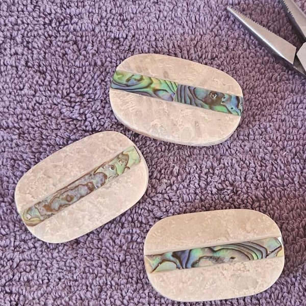 Mactan Stone With Abalone Shell Inlay, Oval, Flat, Smooth, Natural ...