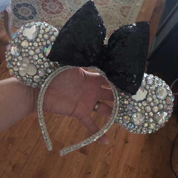 Rhinestone Silver Mickey Ears, Minnie Ears, Sequins Mickey Mouse Ears ...