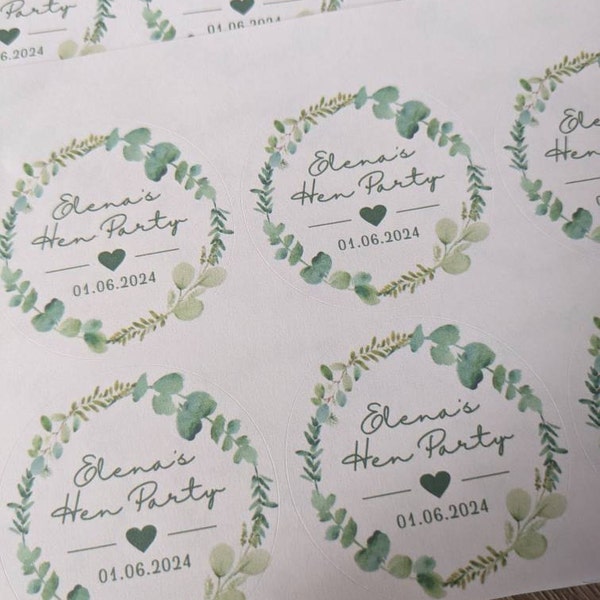 70 X Personalised Hen Party Stickers // Hen Do Stickers // Eucalyptus ...