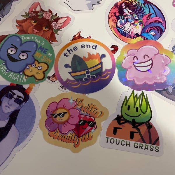 BFDI 2.5" Vinyl Sticker Pack 1 (grassy, Ruby, Flower, Four, X, Firey ...