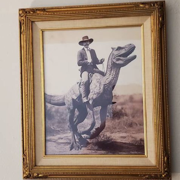 Dinosaur Cowboy, Vintage Photography, Art Poster Print, Dark Academia ...