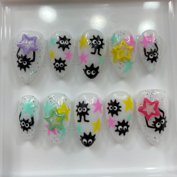 3D Soot Sprite Ghibli Press on Nails | Kawaii Ghibli Nails | Studio ...