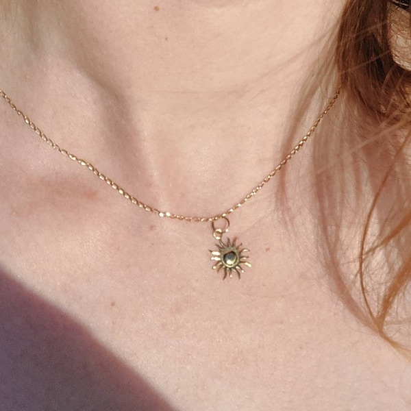 14K Gold Sun Necklace, Minimalist Gold Sun Necklace, 14K Solid Gold Sun ...