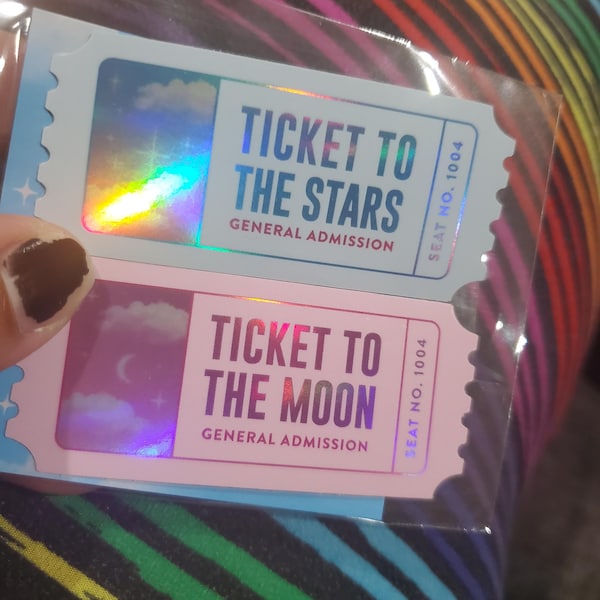 Holographic Ticket to the Moon Vinyl Sticker | Cute Kawaii Stationery ...