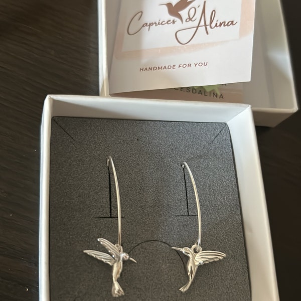 Hummingbird Earrings Dangle Sterling Silver & Rose Gold, Bird Earrings ...