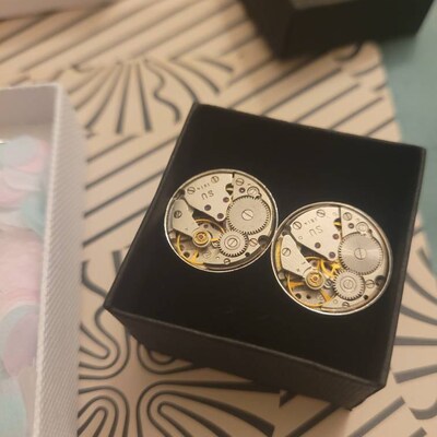 Movable Cufflinks Winding Working Watch Mechanism Cuff Link Steampunk ...