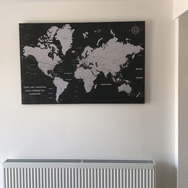 Dark Gray Push Pin World Map Personalized World Map Dark Gray Push Pin ...