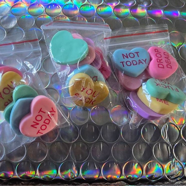 6 Multicolor Mean Curse Word Conversation Heart Resin Cabochons ...