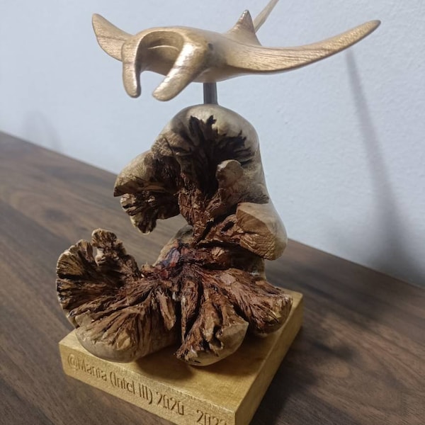 Wooden Manta Ray Figurine, Fish Sculpture, Art, Statue, Wood Carving ...