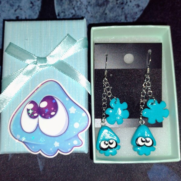 Splatoon Squid & Splat Earrings - Dark Blue, Blue, Cyan, Purple, Pink ...