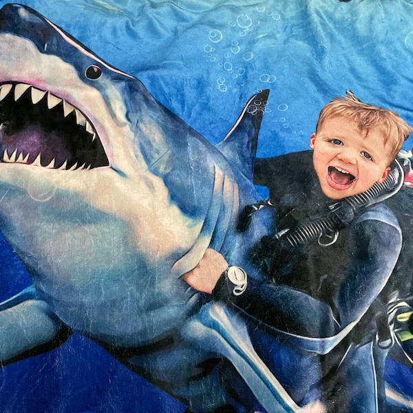 Personalized Shark Custom Velveteen Plush Blanket, Custom Shark Gift ...