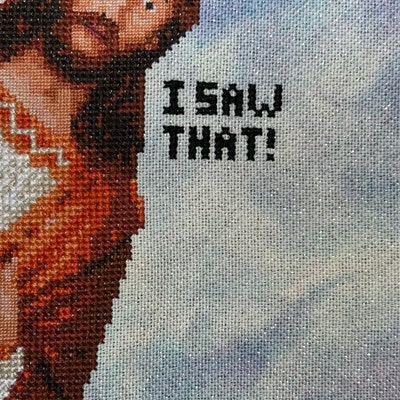 Peeking Jesus I Saw That Cross Stitch Pattern Funny Christ Xstitch ...