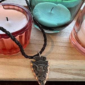 Hand Cut Coin Arrowhead Pendant With 18 Braided Leather Cord Necklace ...