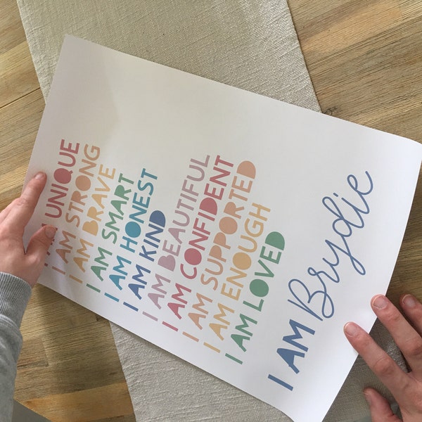 Girls Affirmation Print, I Am, Positive, Personalised, Affirmations ...