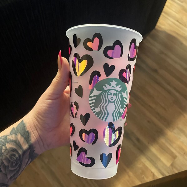 24oz Hearts No Hole Coffee Cold Cup Svg, Venti Full Wrap Svg, Hearts ...