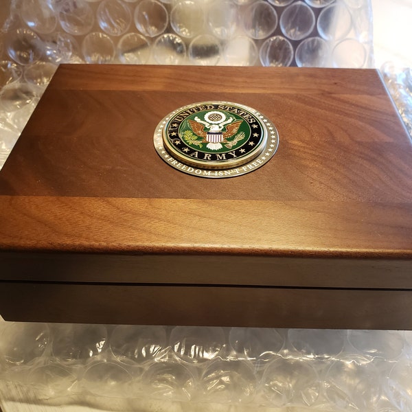 Personalized U.S. Army Walnut Keepsake Box With Colored Medallion - Etsy