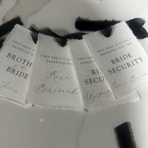 Deckled Edge Reserved Seating Tag With Ribbon | Customizable - Etsy