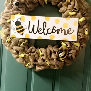 Welcome Sign, Bee Sign Bee Welcome Sign, Yellow Polka Dot Welcome Sign ...