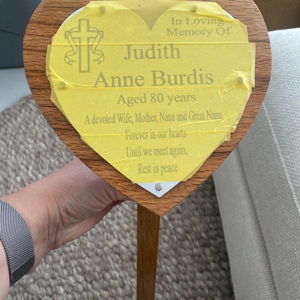 Personalised Memorial Solid Oak Cross, Heart, Vase With Plaque - Etsy UK