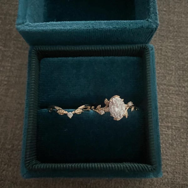 Nature Inspired Oval Shape Moissanite Leaf Engagement Ring Set, 14K ...