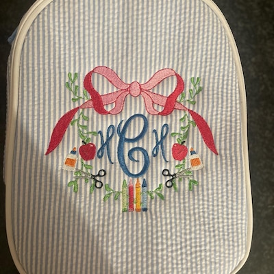 Monogrammed Seersucker Lunch Box, Personalized Child's Lunch Box ...