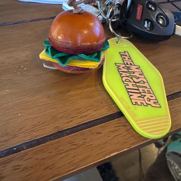 Hamburger Leather Charm Hand-painted Handmade Cute Purse Keychain Fun ...