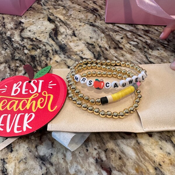 PERSONALIZED SET 18K Silver or Gold Filled Set, Back to School Teacher ...