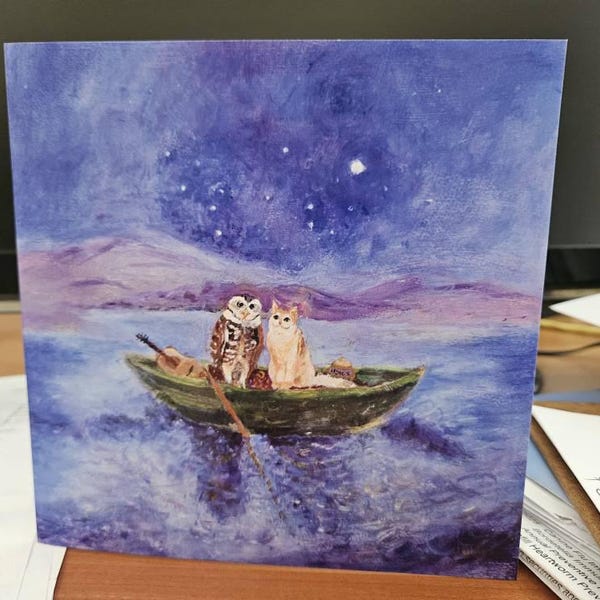 Owl and Pussycat Anniversary Card: Edward Lear Poem, Romantic Art - Etsy