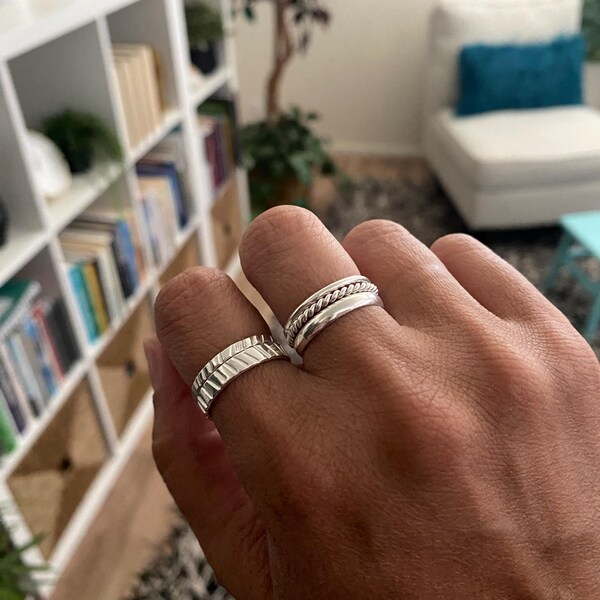 Set of 5 Sterling Silver Stacking Rings, Thin & Thick Rings, Dainty ...