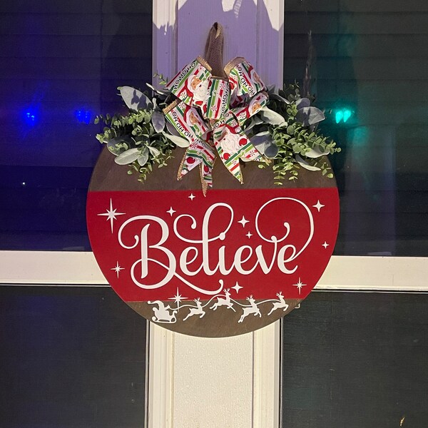 Christmas Front Door Decor | Merry Christmas | Believe | Christmas ...