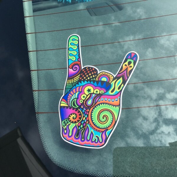 Rock on Sign Hand Sticker Rock and Roll Decal Colorful Car Decal Laptop ...