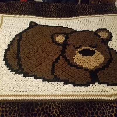Crochet C2C Sleepy Bear Baby Blanket PATTERN ONLY Afghan Stroller Sized ...