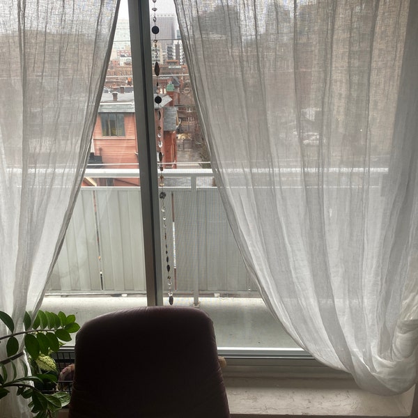 Sheer Scrunched Linen Curtain Panel, Soft Linen Muslin Curtain, Airy ...