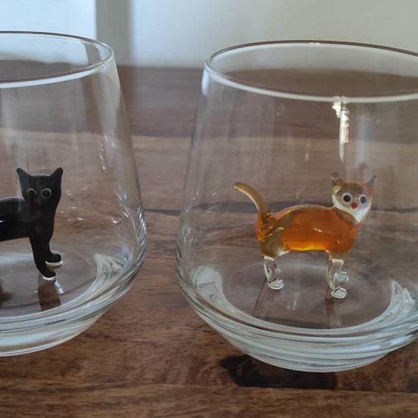 Handmade Murano Glass Cat Wine Glass | 3D Figurine, Stemless - Etsy
