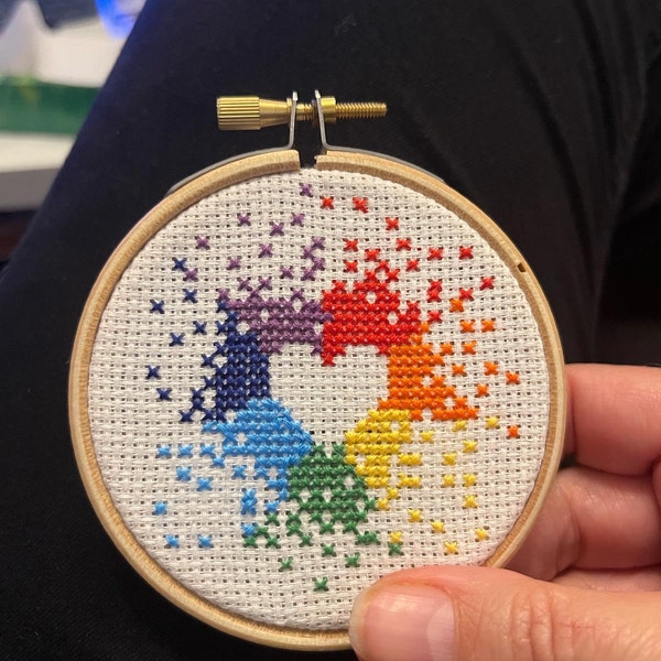 Mini Rainbow Heart Cross Stitch Kit, DIY Craft Kit, Counted Cross ...