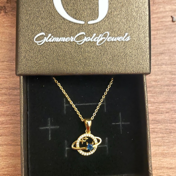 18K Gold Plated Sapphire Saturn Necklace: Astronomy Jewelry - Etsy