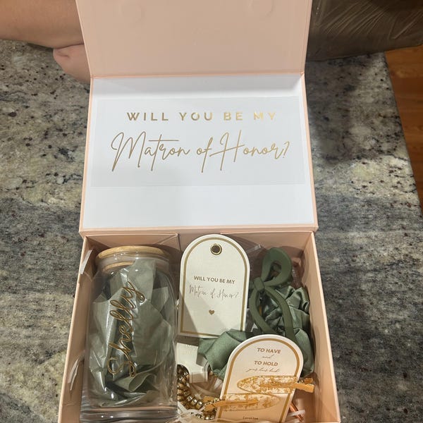 Bridesmaid Proposal Box: Personalized Glass, Hair Accessories Gift Set ...