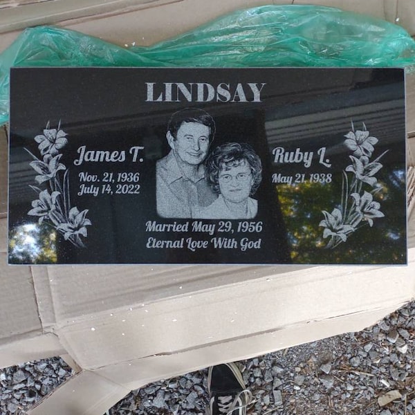 Flat Headstone Grave Marker Black Granite Diamond Engraved - Etsy