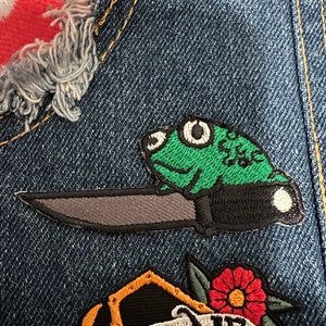 Frog Knife Iron on Patch, Patches, Frog Patches Iron on ,embroidered ...