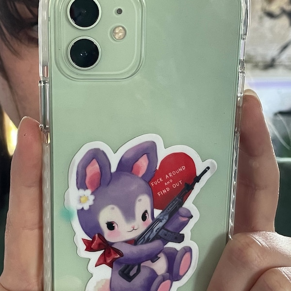 Gun Bunny Sticker | Creepy Cute Badass Rabbit FAFO Art on Waterproof ...