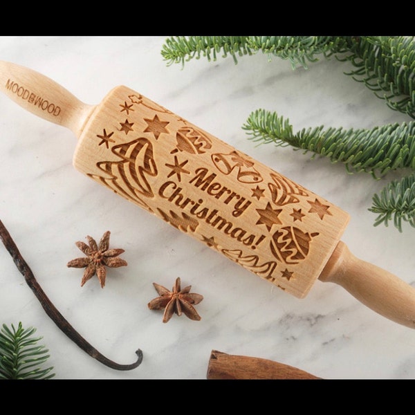 MERRY CHRISTMAS - MINI Embossed, Engraved Rolling Pin for Cookies ...